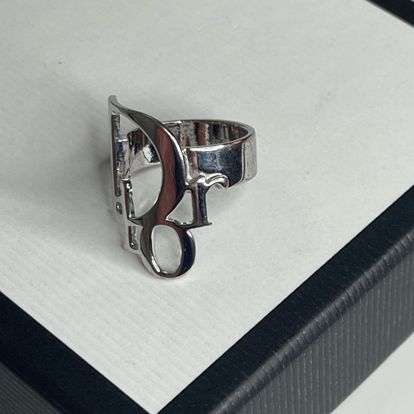Dior | Jewelry | Christian Dior Logo Silver Tone Ring Size 5 | Poshmark